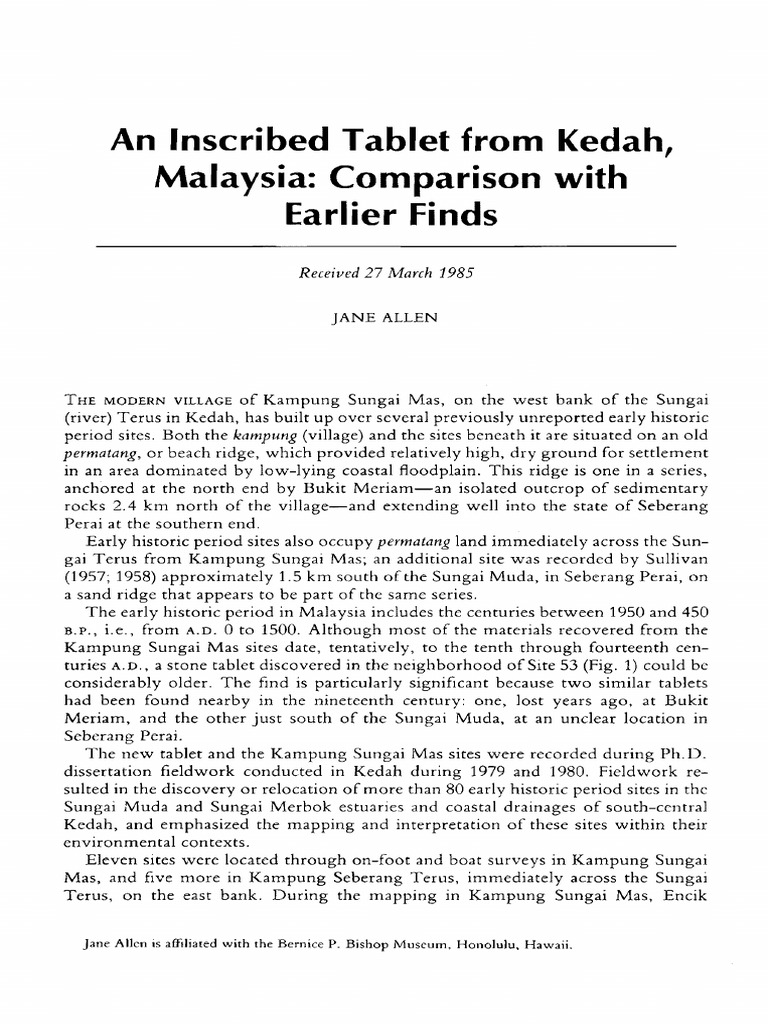 An Inscribed Tablet From Kedah | PDF | Malaysia | Archaeology