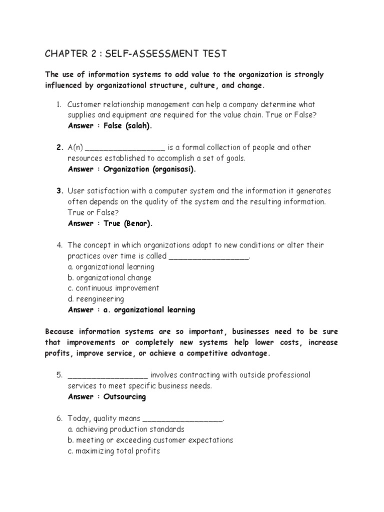 Chapter 2: Self-Assessment Test | PDF