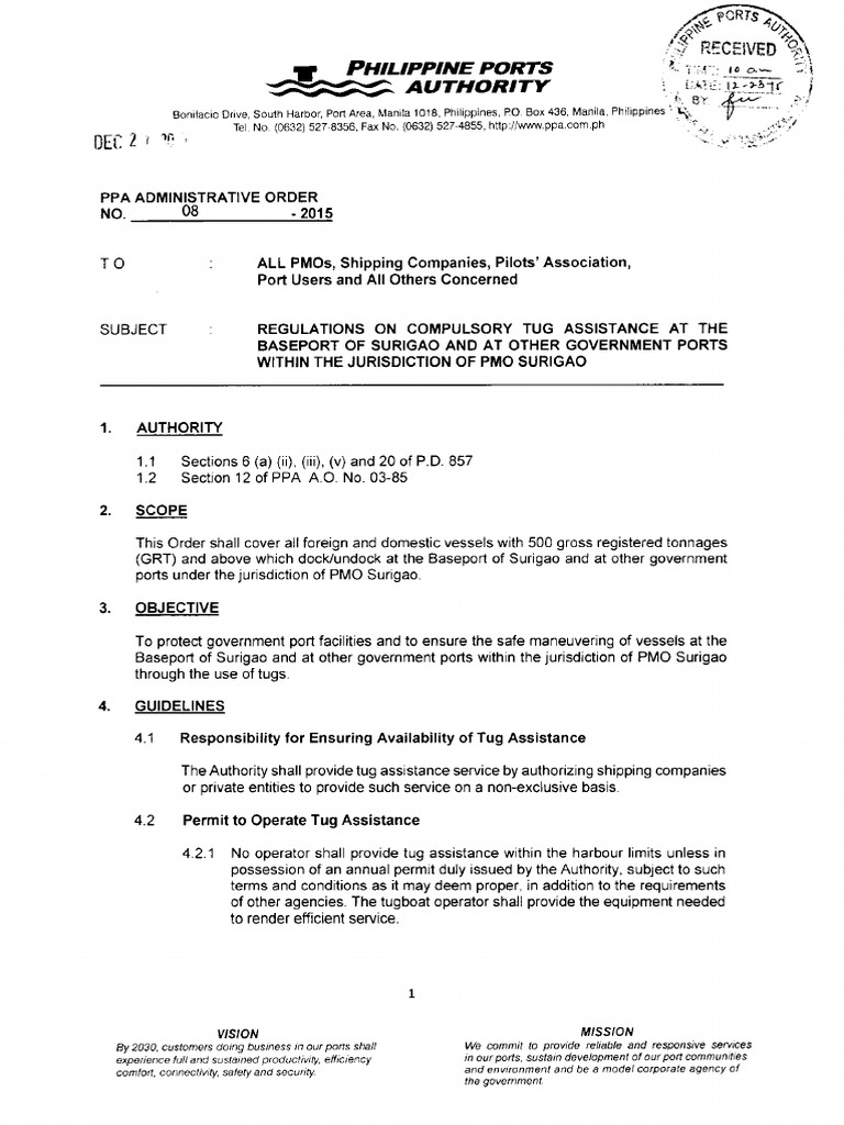 Philippine Ports Authority Order 08-2015 | PDF