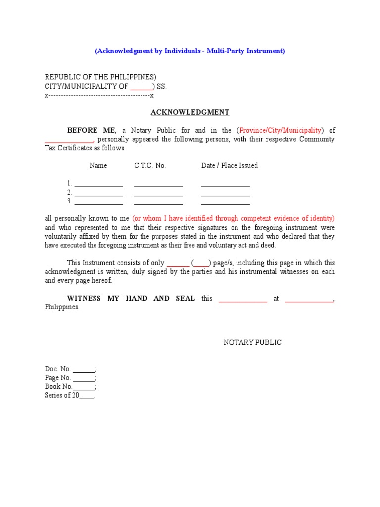 Acknowledgment by An Individual - Multi Party Instrument | PDF