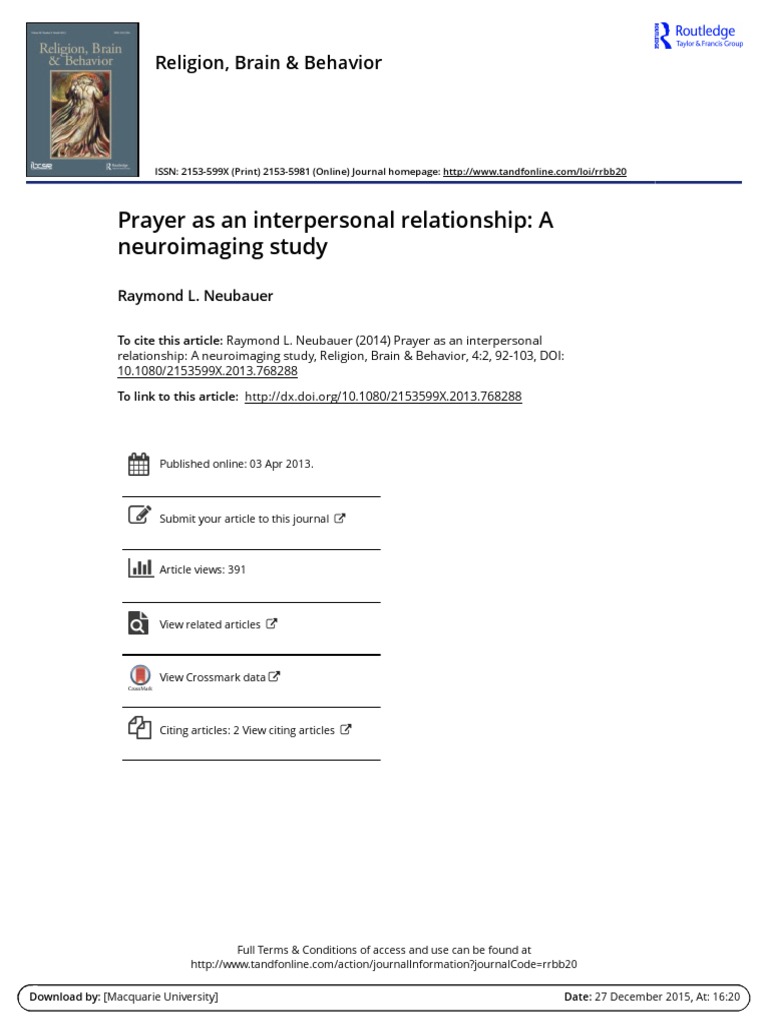 Neuroimaging Study of Prayer and Relationships | PDF | Functional ...