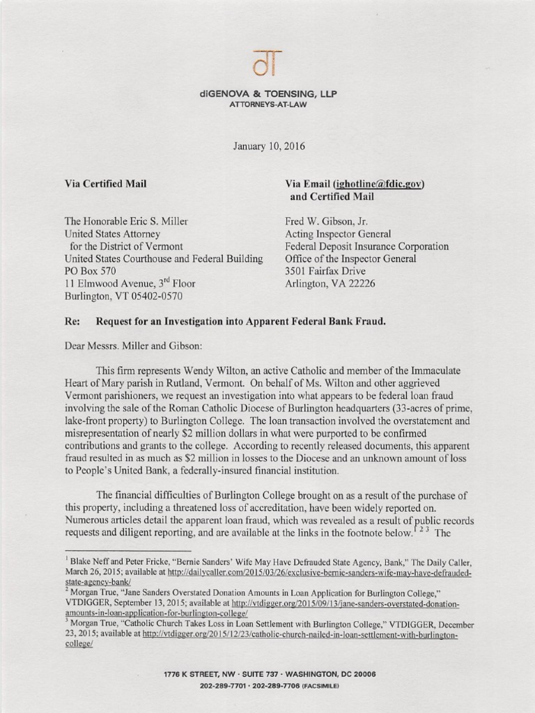 Toensing/Wilton Letter To U.S. Attorney Miller | PDF