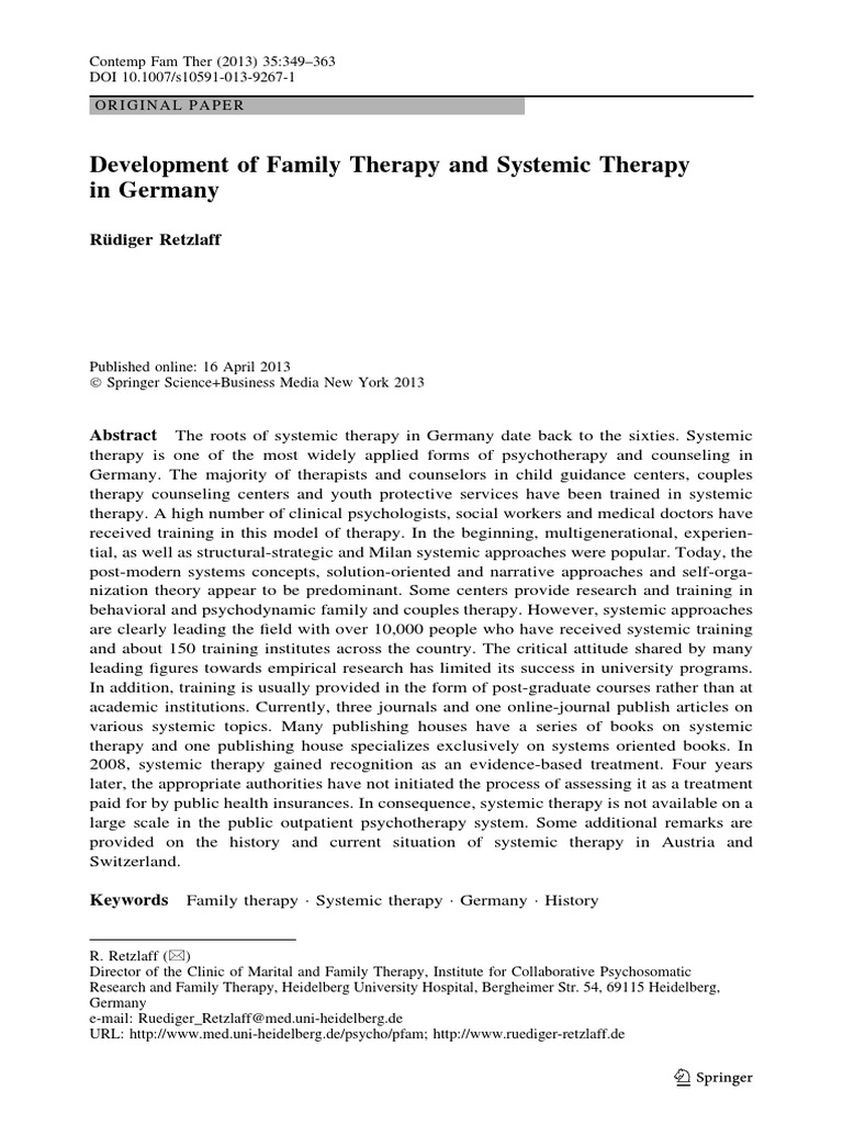 Development of Family Therapy and Systemic Therapy | PDF | Family ...