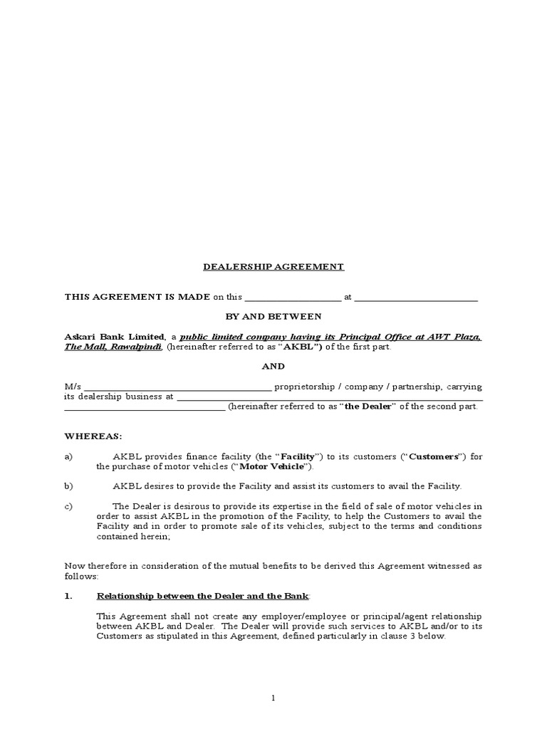 Dealership Agreement Autos Askari | Download Free PDF | Indemnity ...