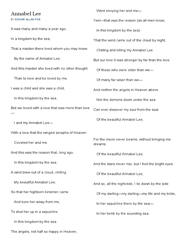 Annabel Lee: Edgar Allan Poe | PDF
