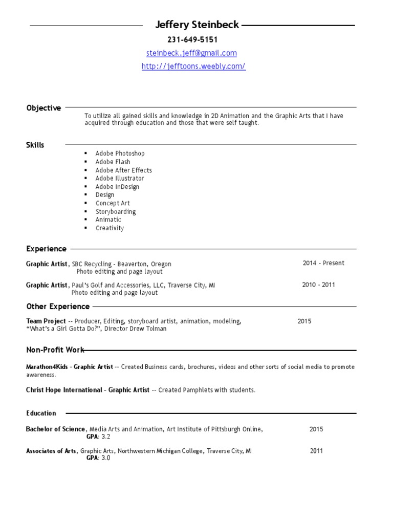 2D Animation & Graphic Arts Resume | PDF | Career & Growth