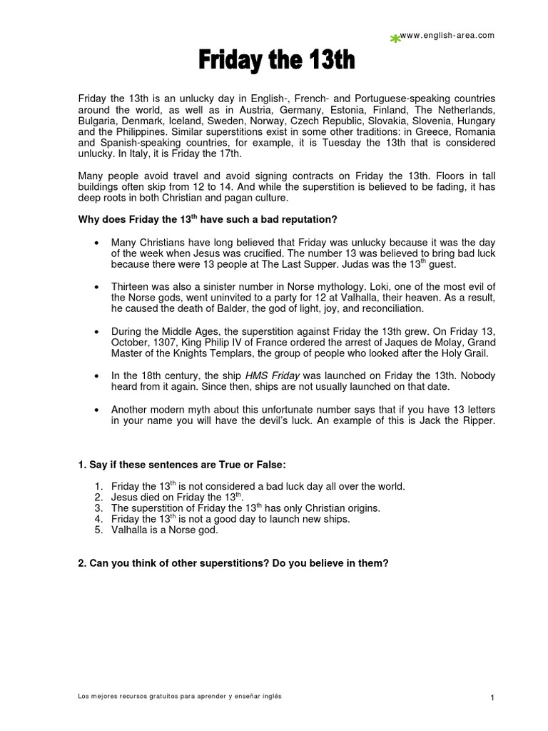 Friday the 13th Superstitions Explained | PDF
