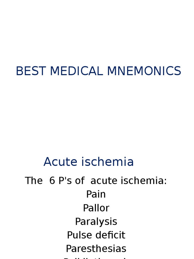 Medical Mnemonics | PDF | Stroke | Urinary Incontinence