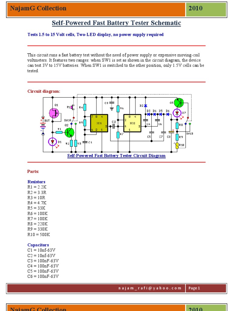 Self-Powered Battery Tester Schematic | PDF | Electric Power | Components