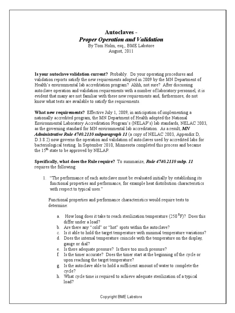 Autoclaves - Proper Operation and Validation | PDF | Sterilization ...
