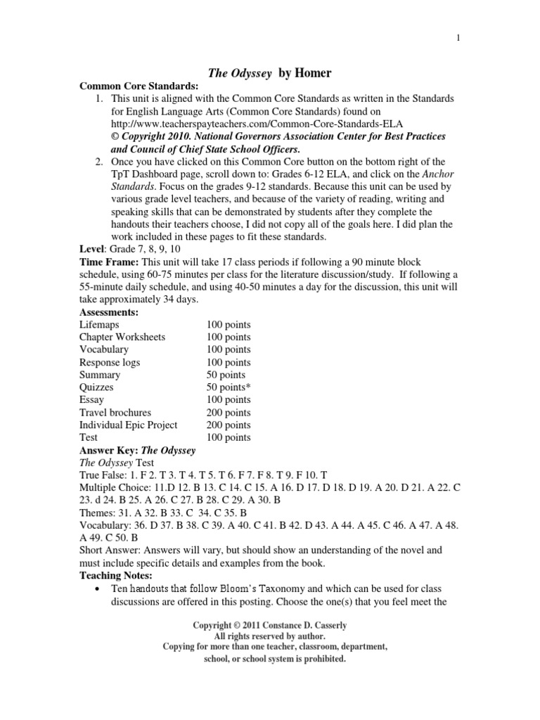 Odyssey Unit Plan | Odyssey | Odysseus