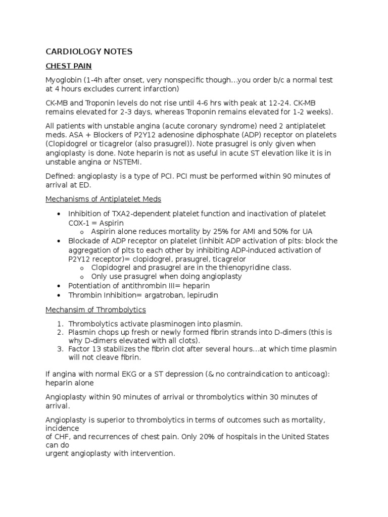 Cardiology Notes on Chest Pain Management | PDF | Angina Pectoris ...