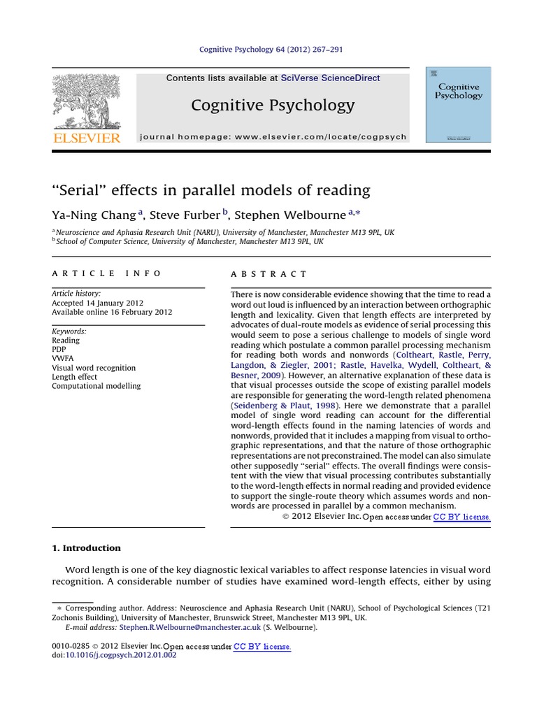 Cognitive Psychology: Ya-Ning Chang, Steve Furber, Stephen Welbourne ...