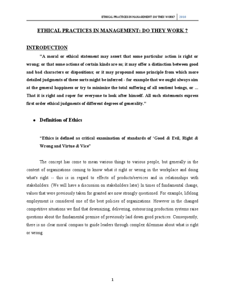 Ethical Management Practices Explained | PDF | Business Ethics | Value ...
