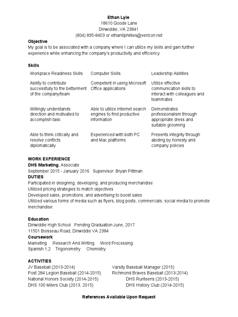 Ethan Lyle's Resume and Skills Overview | PDF