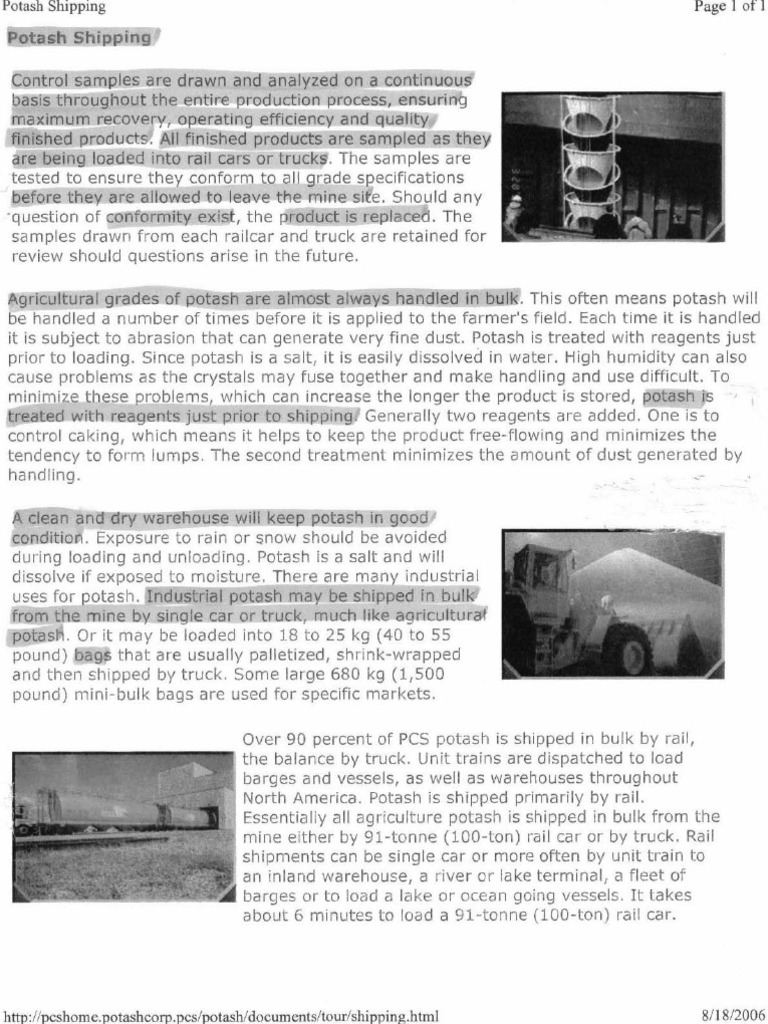 Potash Shipping for Ocean Vessels | PDF | Minerals | Potash