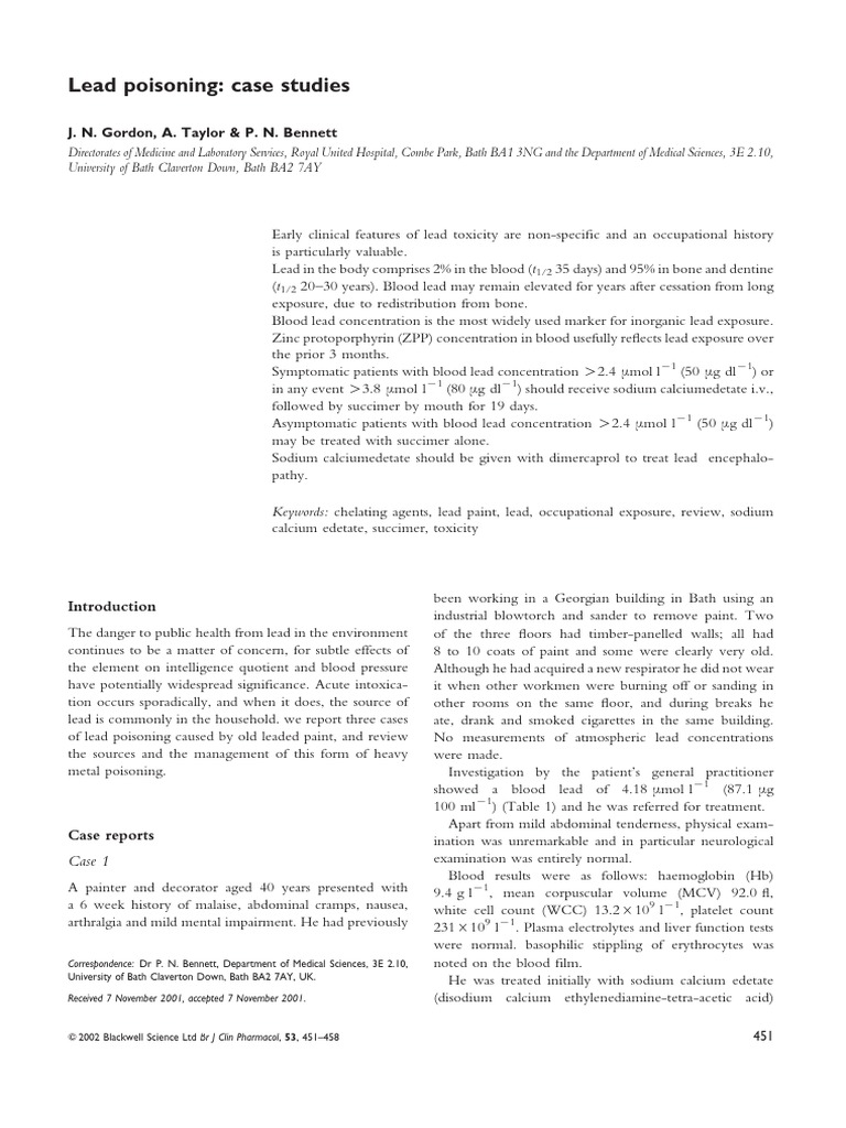 Lead Poisoning: Case Studies | PDF | Lead | Ethylenediaminetetraacetic Acid