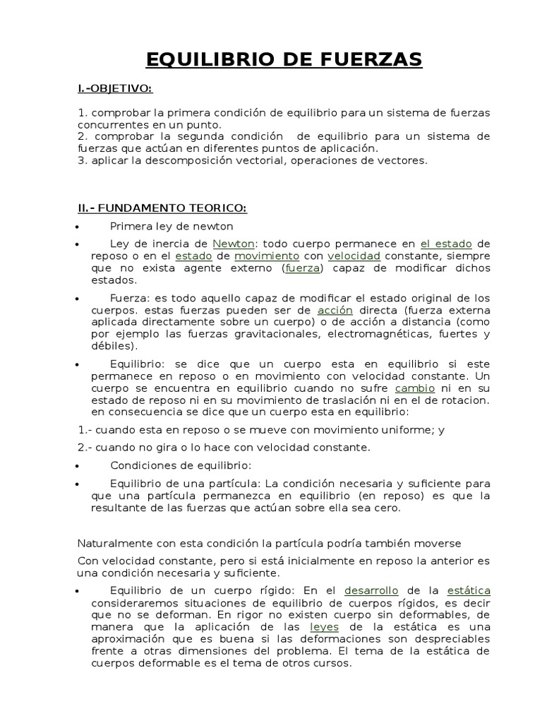 1,-Equilibrio de Fuerzas | PDF | Las leyes del movimiento de Newton ...