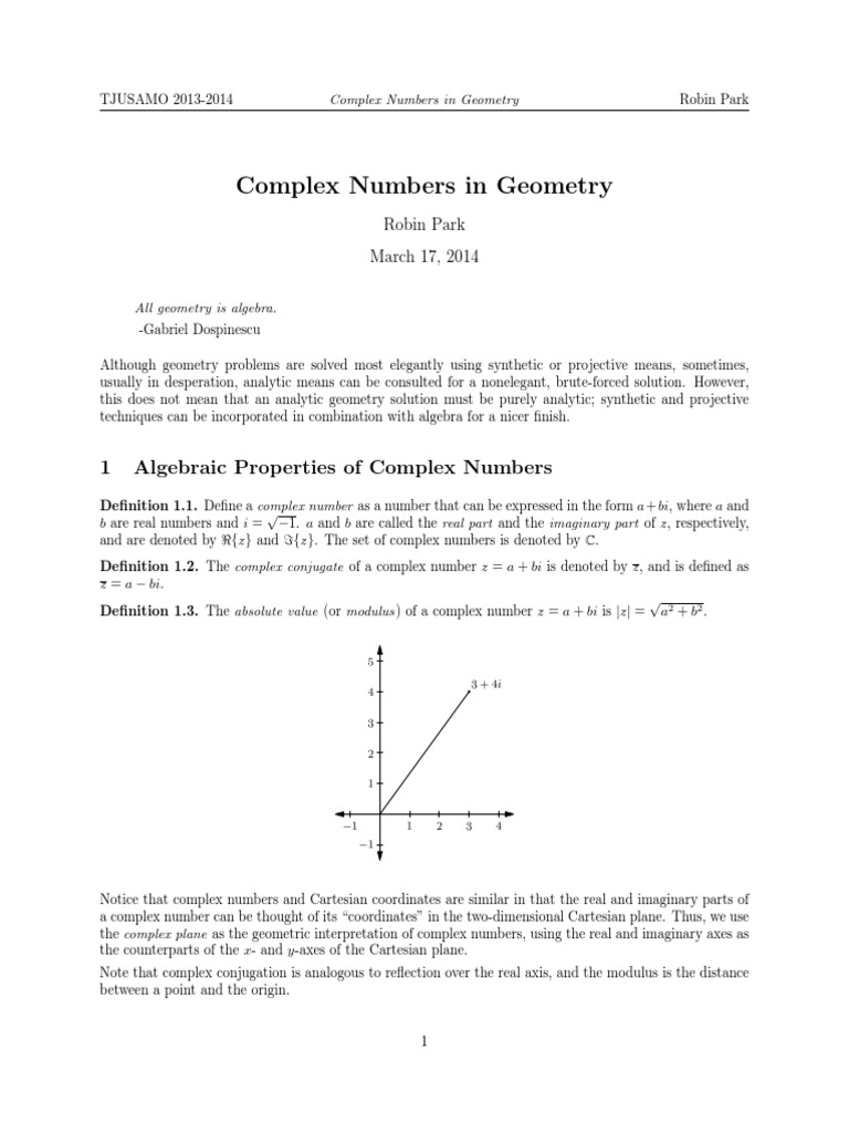 TJUSAMO 2013-2014 Complex Numbers in Geometry | PDF | Complex Number ...