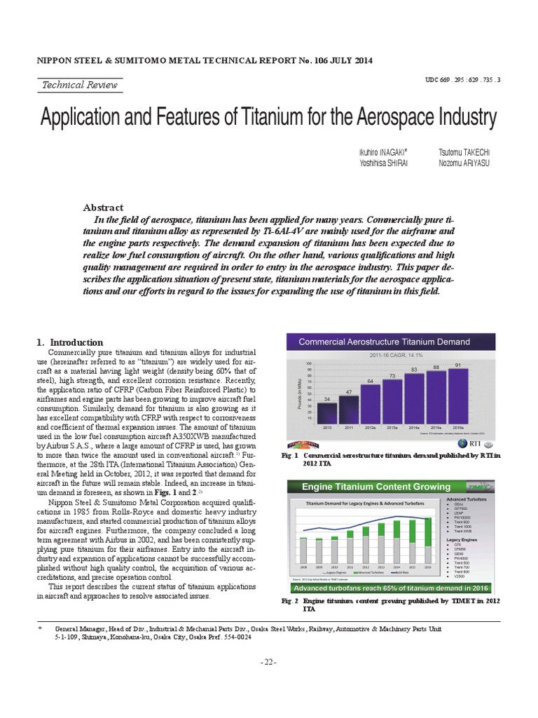 Application and Features of Titanium for the Aerospace Industry ...