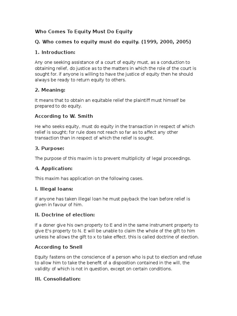 Who Comes To Equity Must Do Equity | PDF | Equity (Law) | Mortgage Law