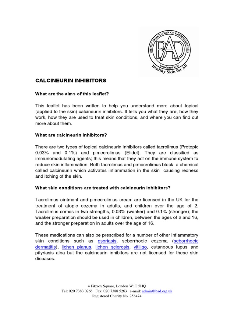 Calcineurin Inhibitors Guide | PDF | Topical Medication | Dermatitis
