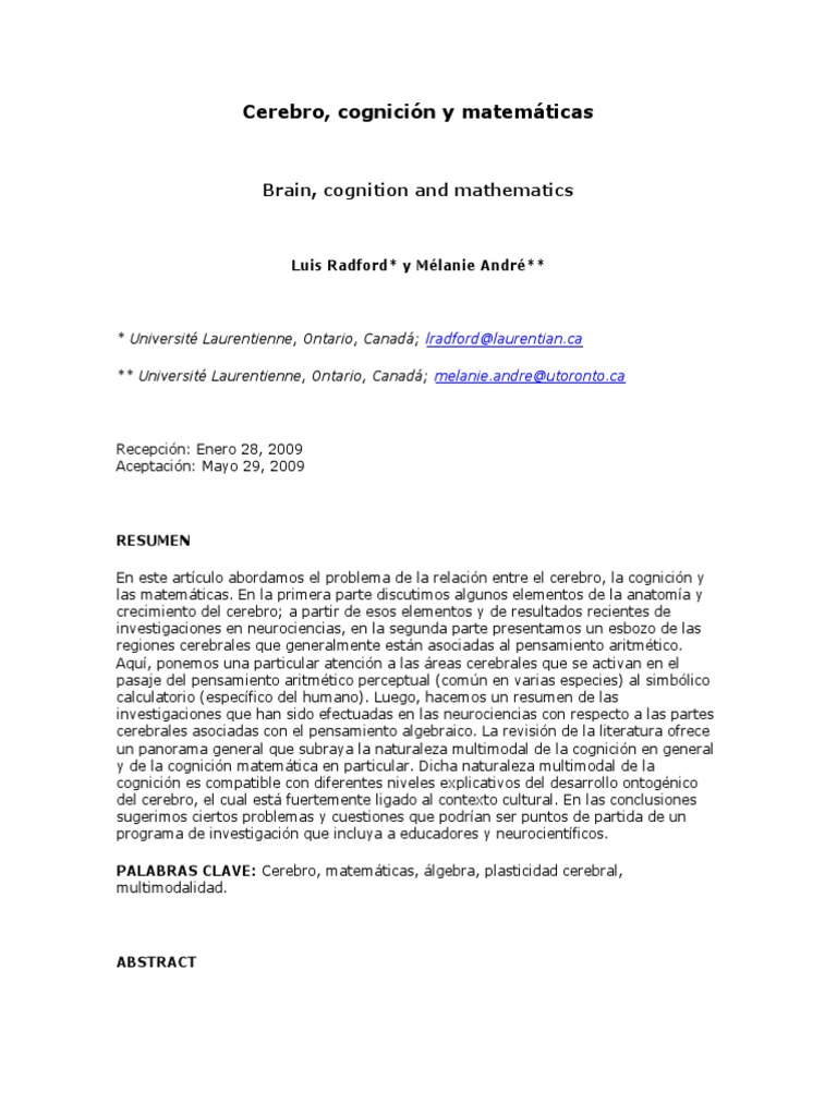 Cognición matemática y cerebro humano | PDF | Cerebro | Memoria