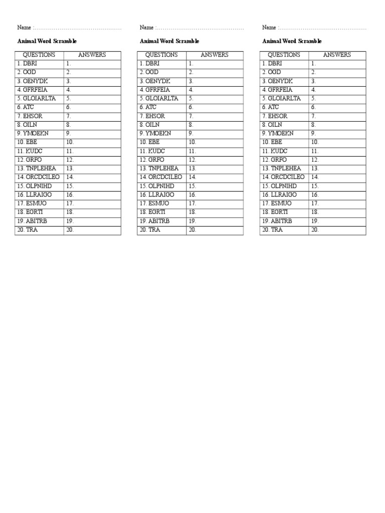 Animal Word Scramble For SMA | PDF | Science & Mathematics