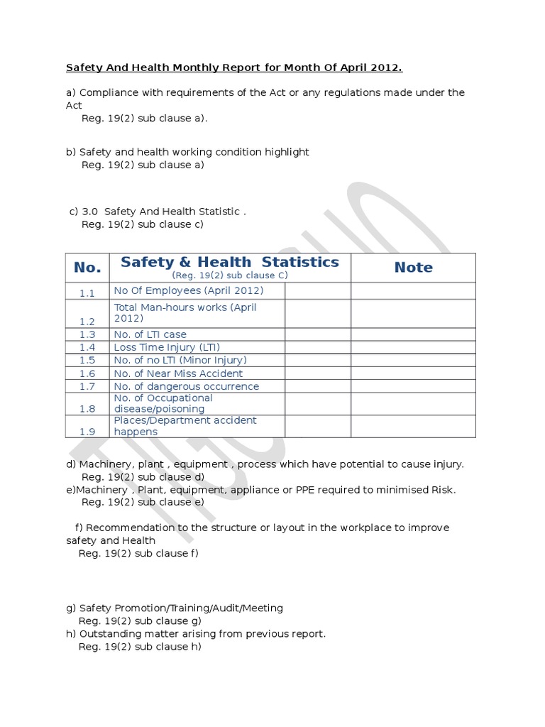 Hse Monthly Report 2012 | PDF