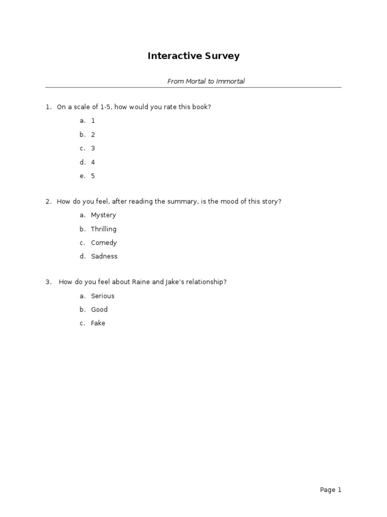 Interactive Survey | PDF | Games & Activities | General Fiction