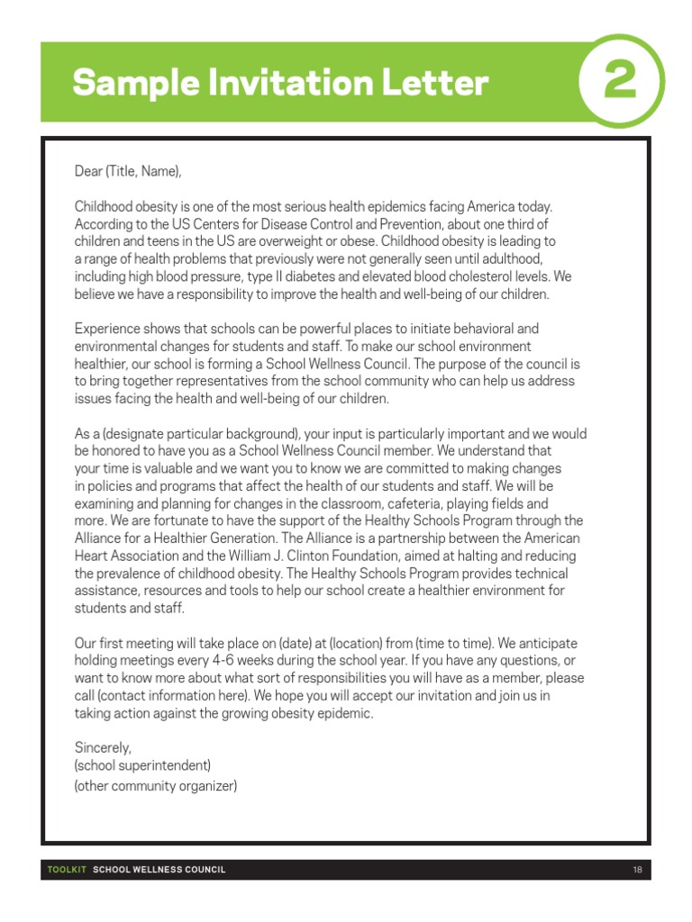 Sample Invitation Letter: School Wellness Council | PDF | Self ...