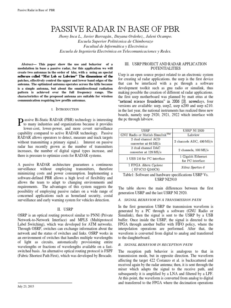 Passive Radar in Base of PBR | PDF | Modulation | Radar