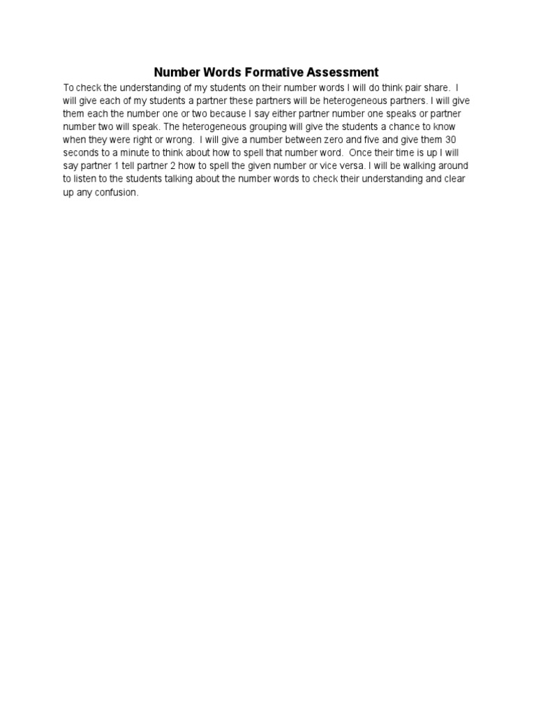Number Words Assessment Strategy | PDF