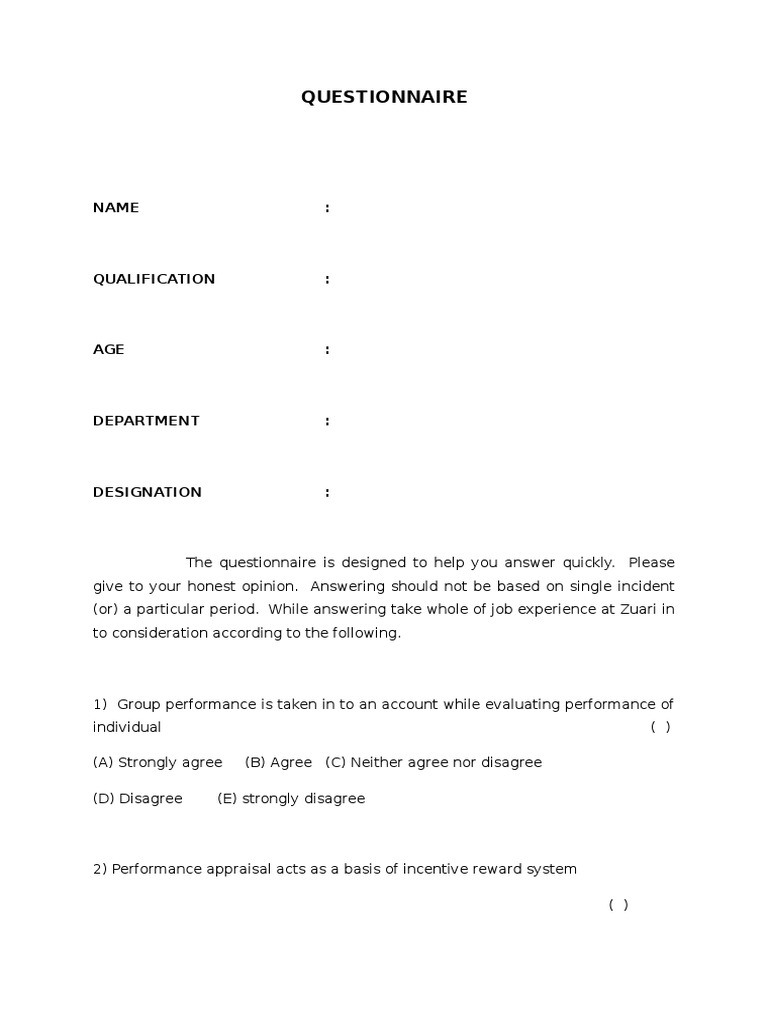 Employee Performance Evaluation Questionnaire | PDF | Finance & Money ...