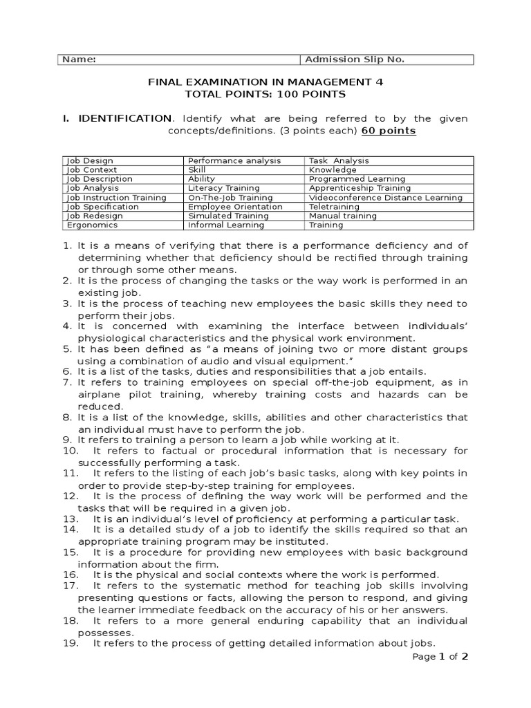 Final Exam Sy 201415 Sem 1 Testpaper Pdf Employment Learning