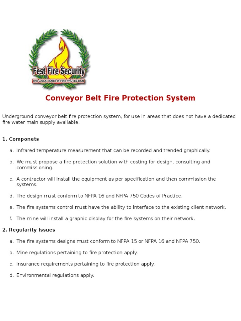 Conveyor Belt Fire Protection System (+) | PDF | Fires | Belt (Mechanical)