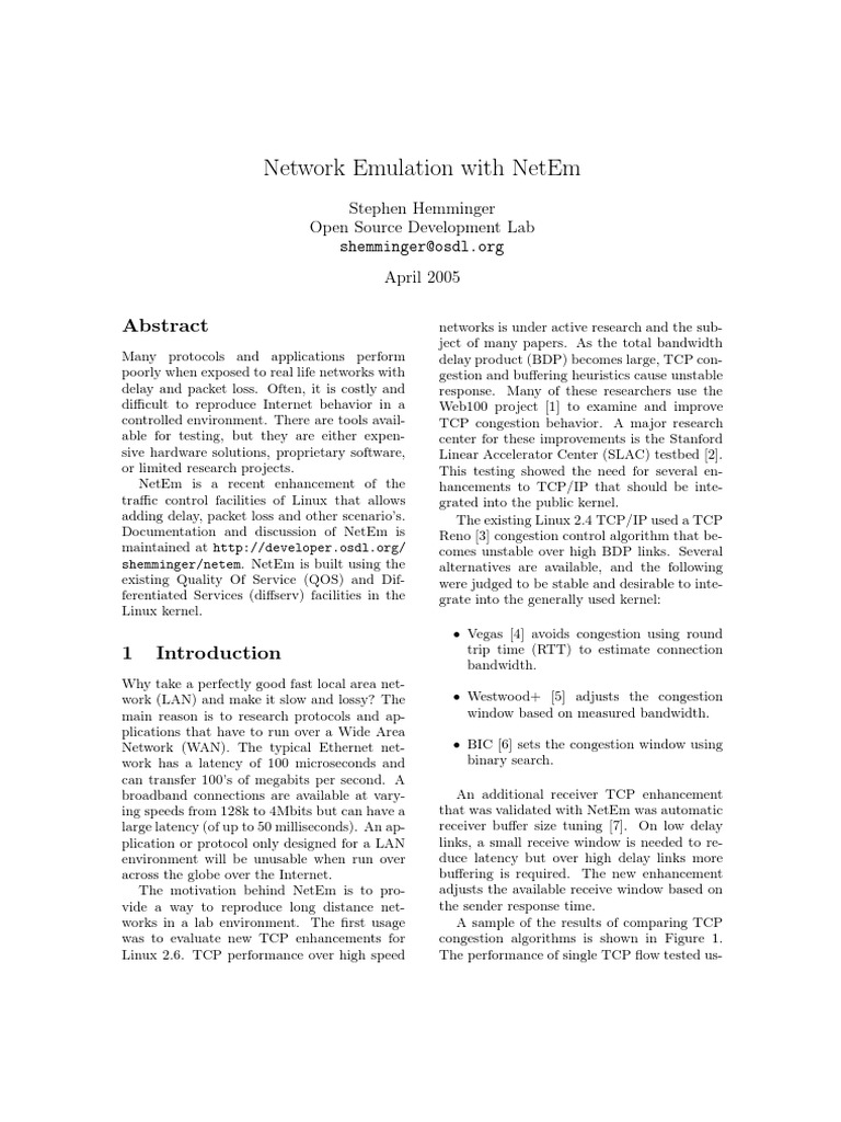 Network Emulation With NetEm | PDF | Transmission Control Protocol | Network Congestion