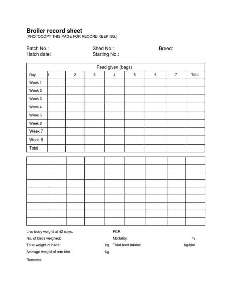 Broiler Record Keeping Template | PDF | Technology & Engineering