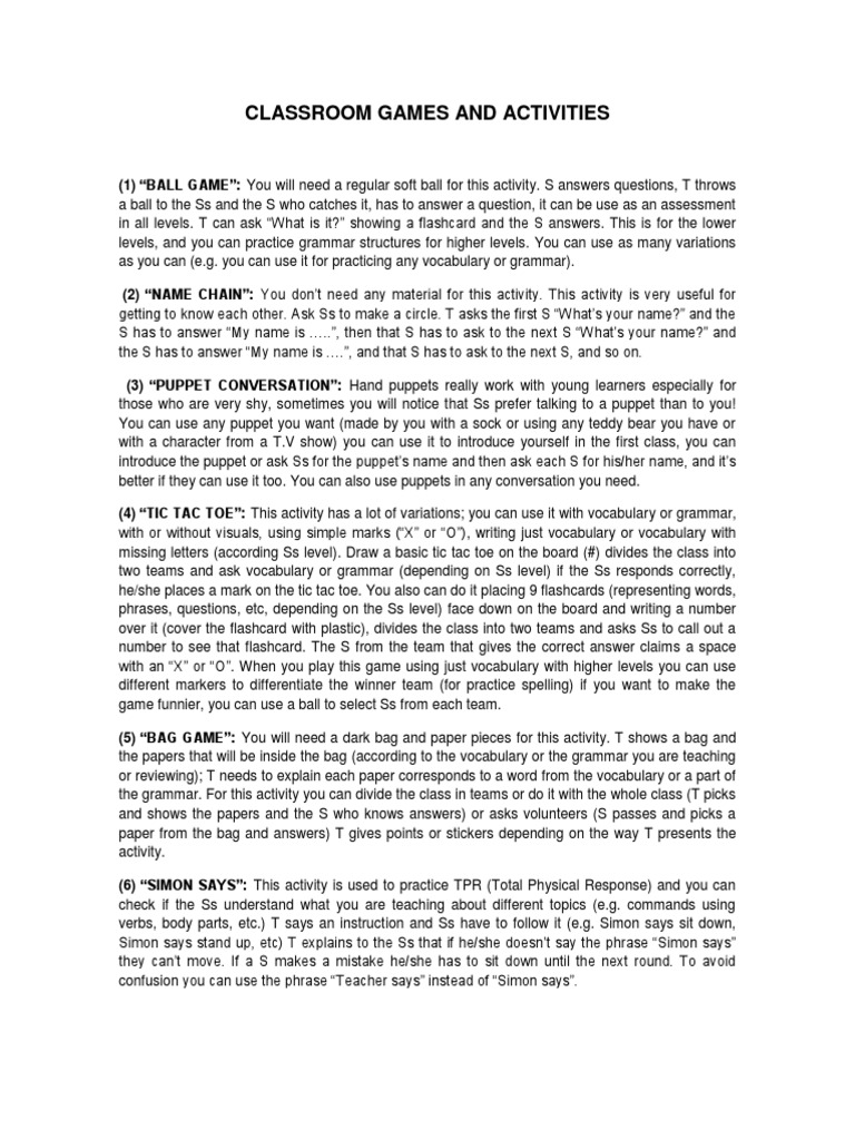 Classroom Games and Activities | PDF | Shape | Vocabulary