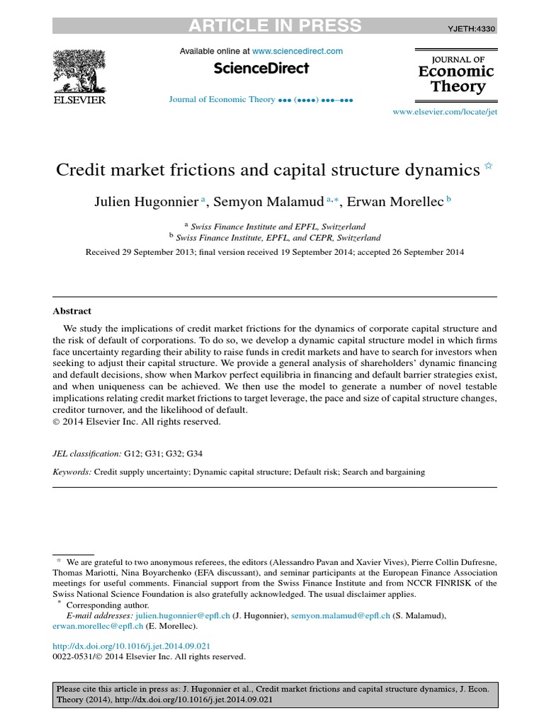 Credit Market Frictions and Capital Structure Dynamics | PDF | Capital ...