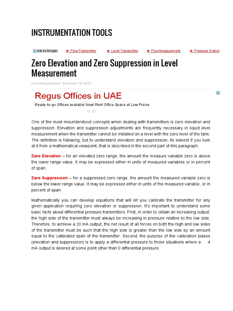 Zero Elevation and Zero Suppression in Level Measurement | PDF | Pressure | Calibration