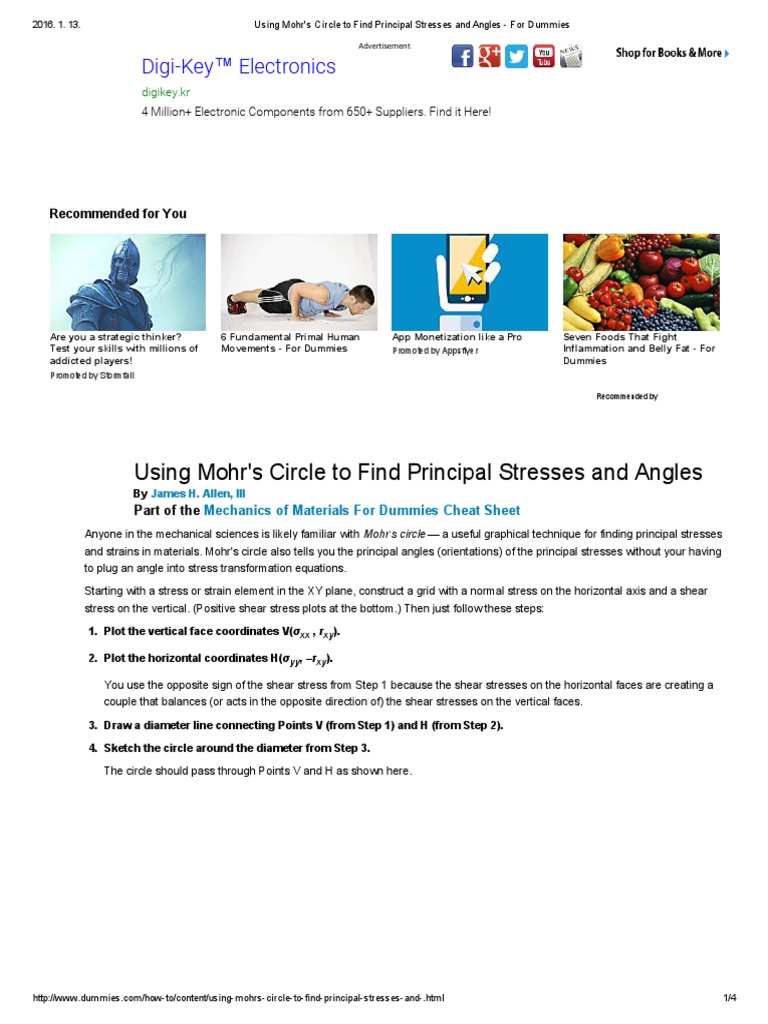 Using Mohr's Circle To Find Principal Stresses and Angles - For Dummies ...