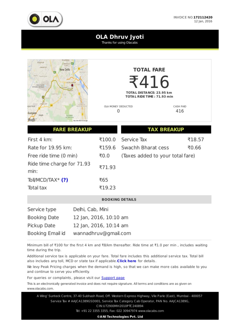 Ola Cabs Receipt | PDF | Invoice | Public Finance
