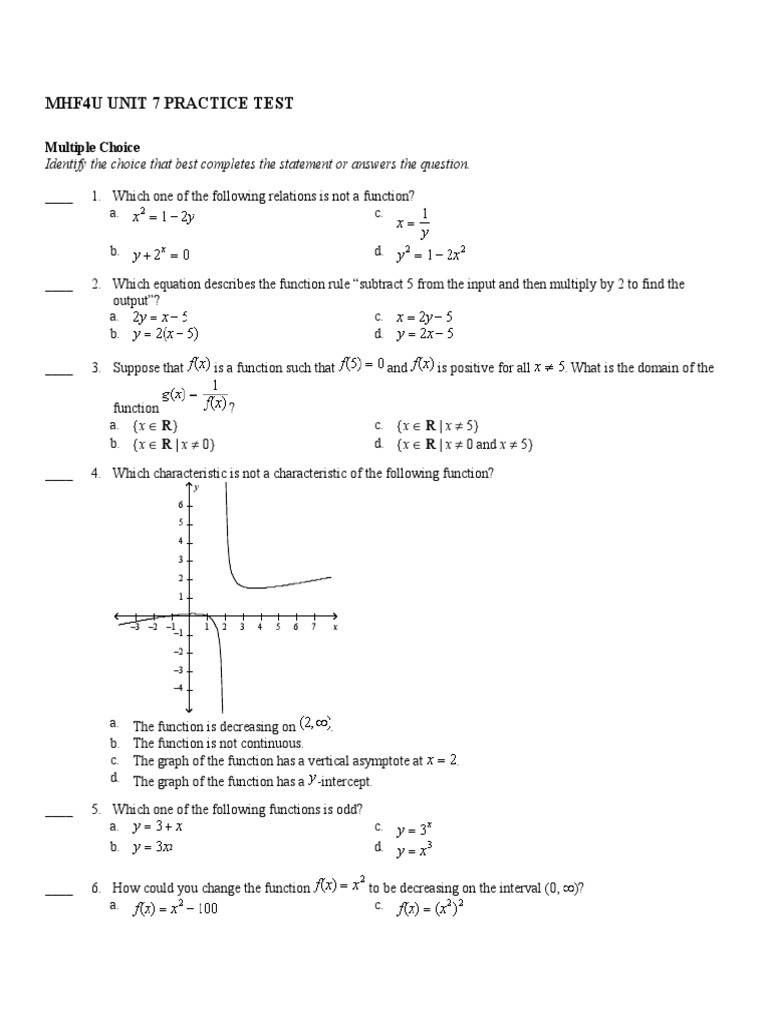 MHF 4u Unit 7 Practice Test2 | PDF | Function (Mathematics) | Interest
