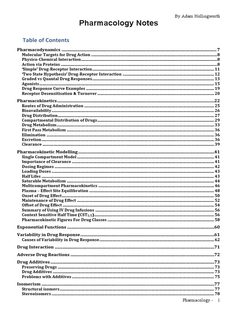 Pharmacology Notes PDF | PDF | Pharmacokinetics | Drugs