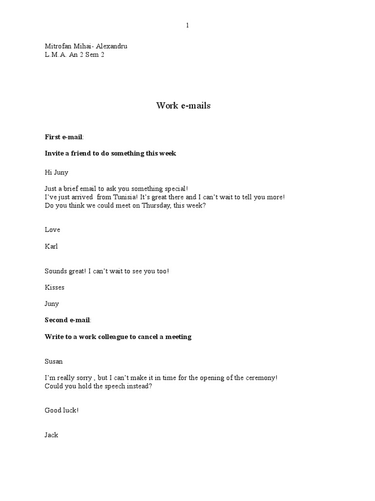 Work Email Examples and Scenarios | PDF