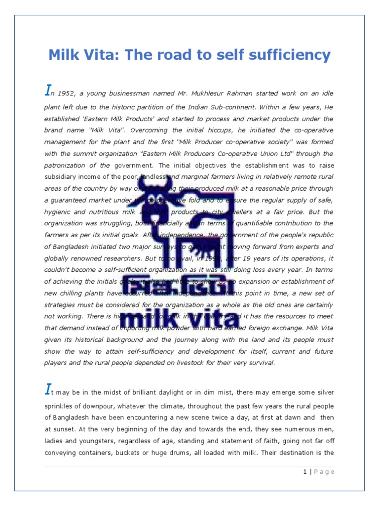 Case Study Milk Vita Pdf Dairy Farming Milk