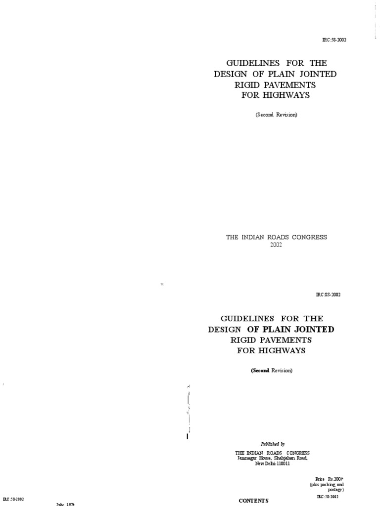 IRC 58 (Plain Jointed Rigid Pavements Design Highways) | PDF | Road ...