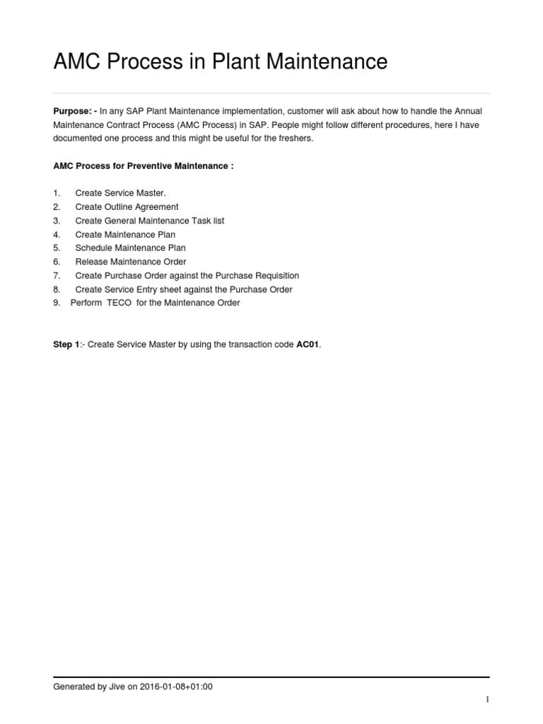 AMC Process in SAP Plant Maintenance | PDF