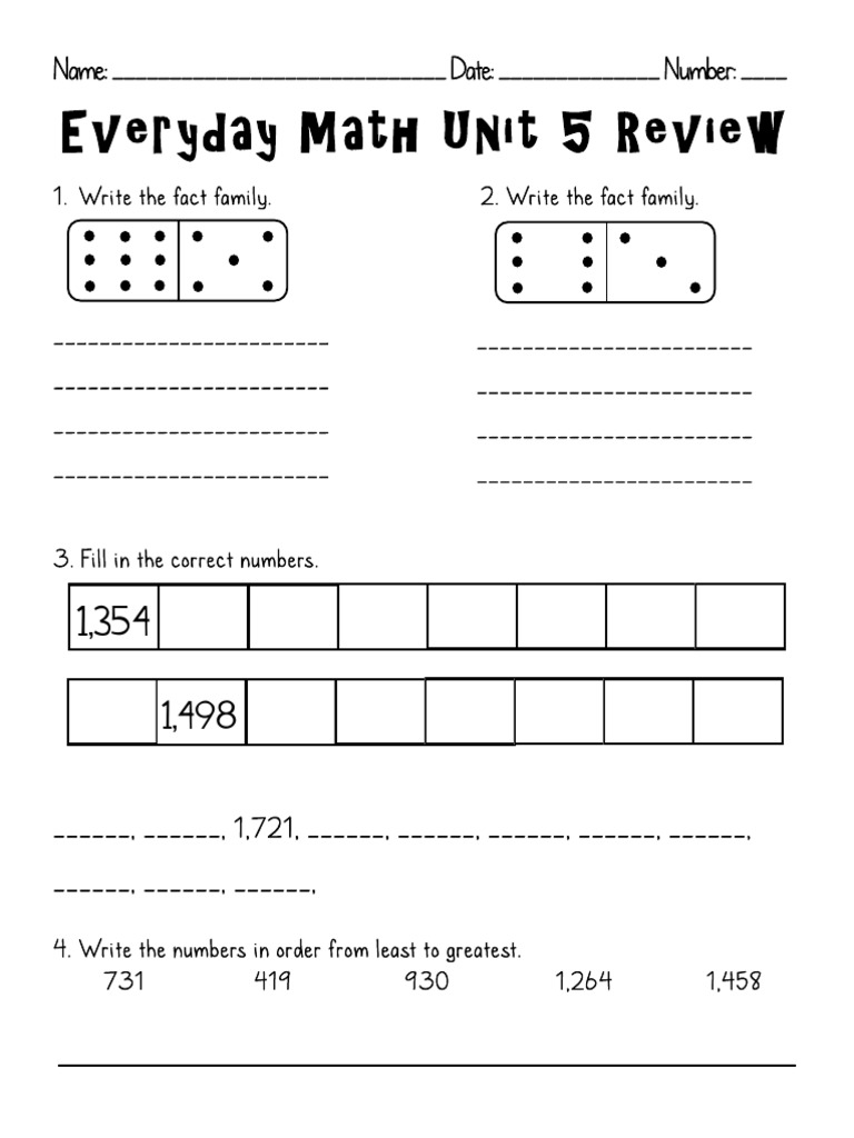 Everyday Math Unit 5 Review Worksheet | PDF